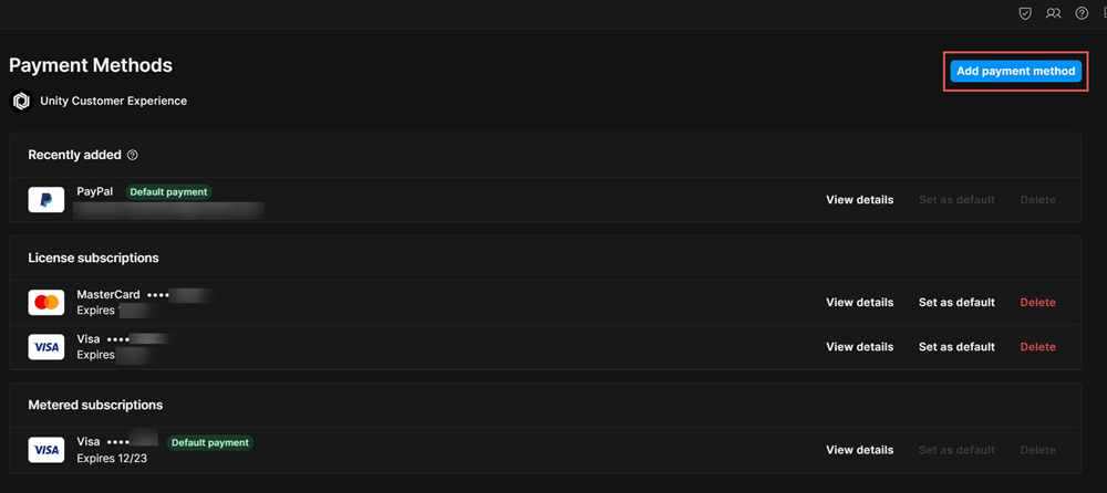 How do I change or update the payment method on my account? – Unity