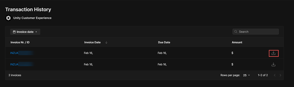 How do I download my invoice? – Unity