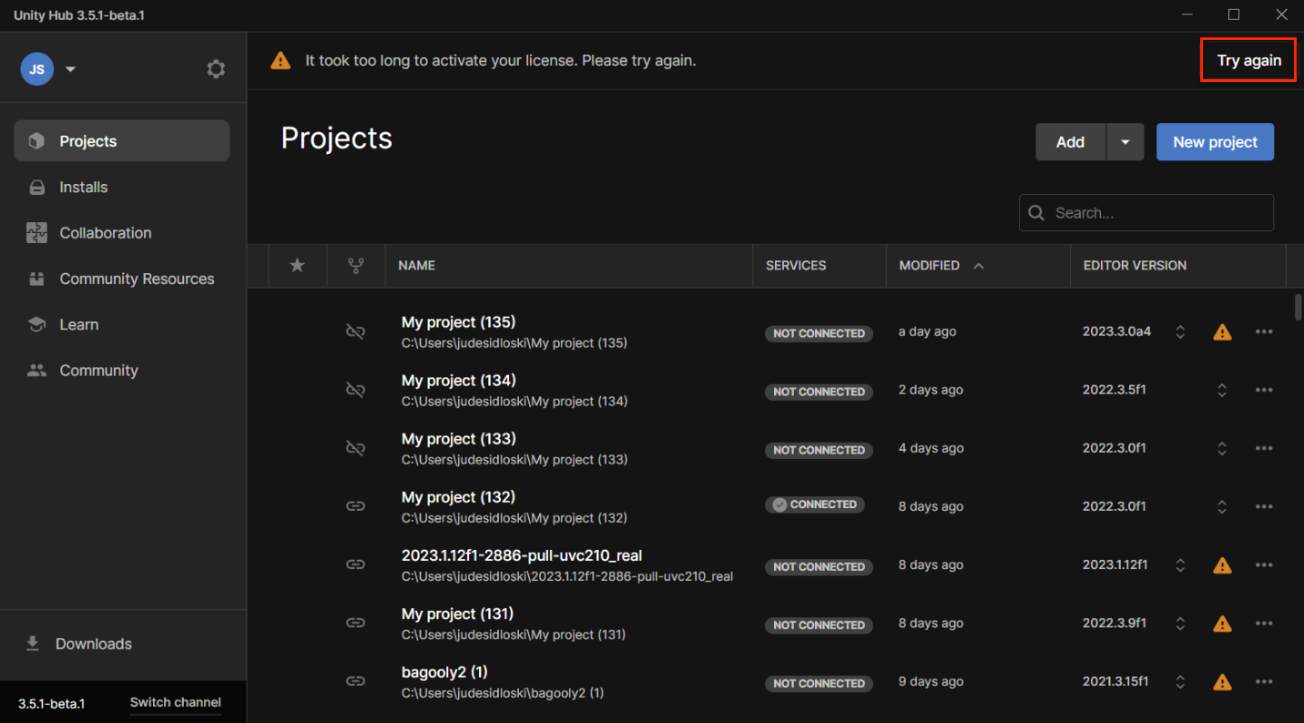 I see the error 'It took too long to activate your license'. – Unity Support Help Center
