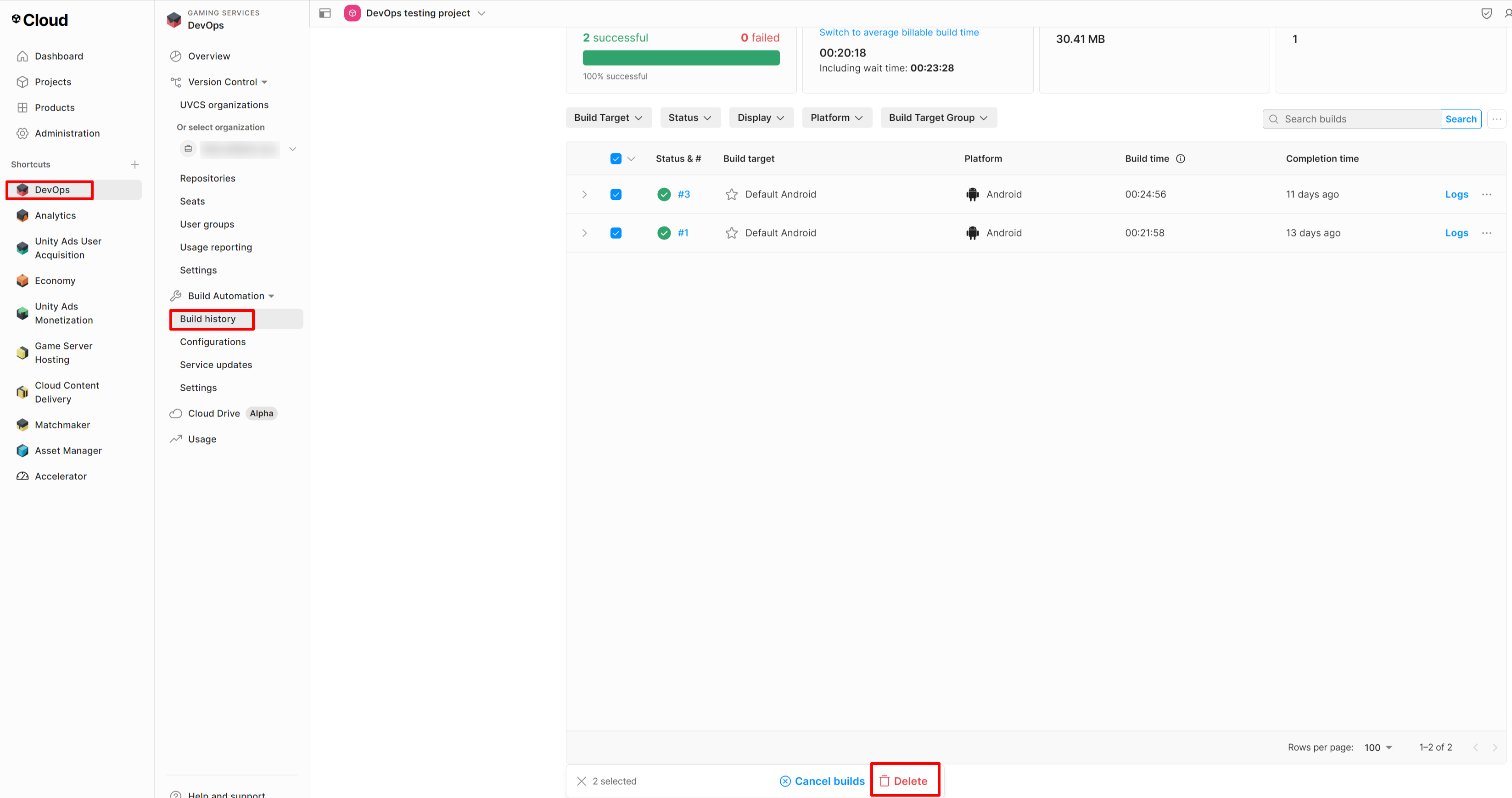 How Do I Delete My Unity Build Automation Uba History Unity Support Help Center