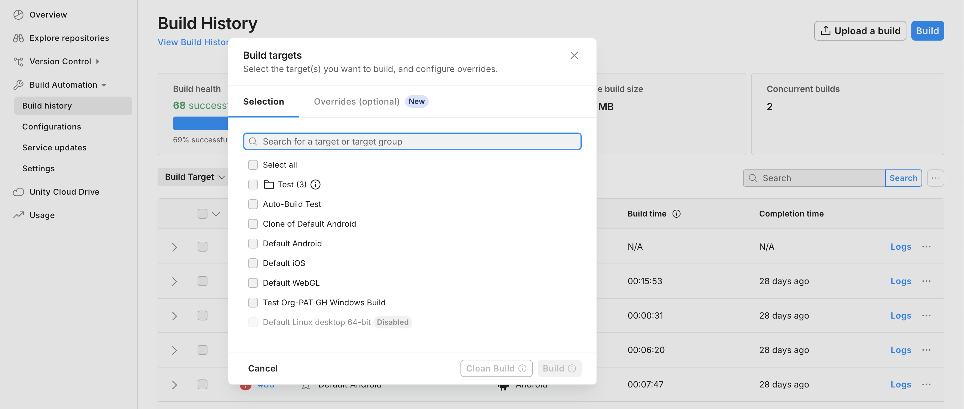 Cannot Enable Auto Build In Build Target Configuration Unity Support Help Center