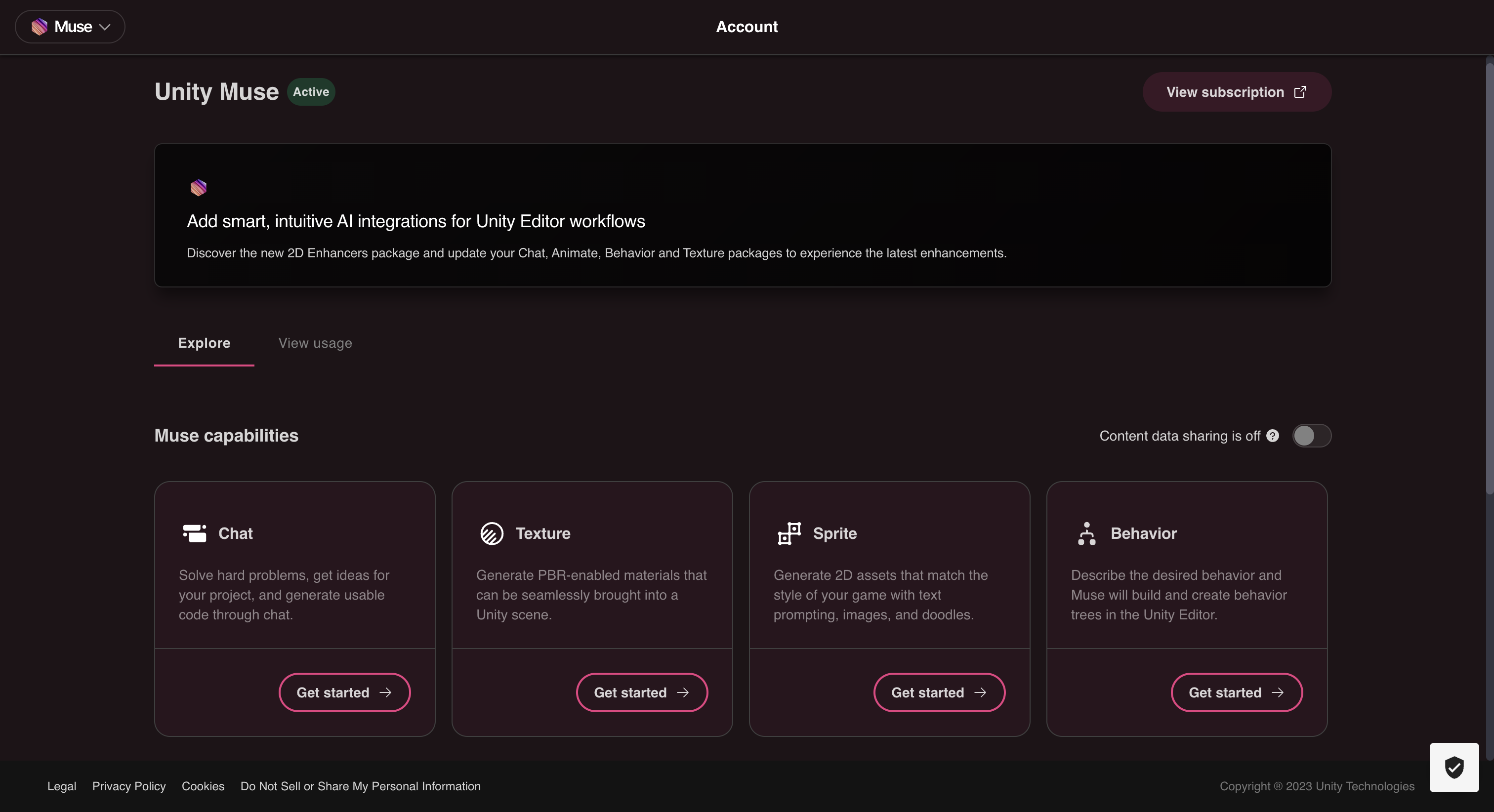 Can I opt out of content data sharing for Unity Muse? – Unity Support Help Center